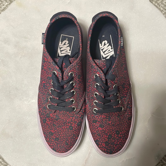 Vans | Shoes | Vans Off The Wall Red And Blue Canvas Print Shoes | Poshmark